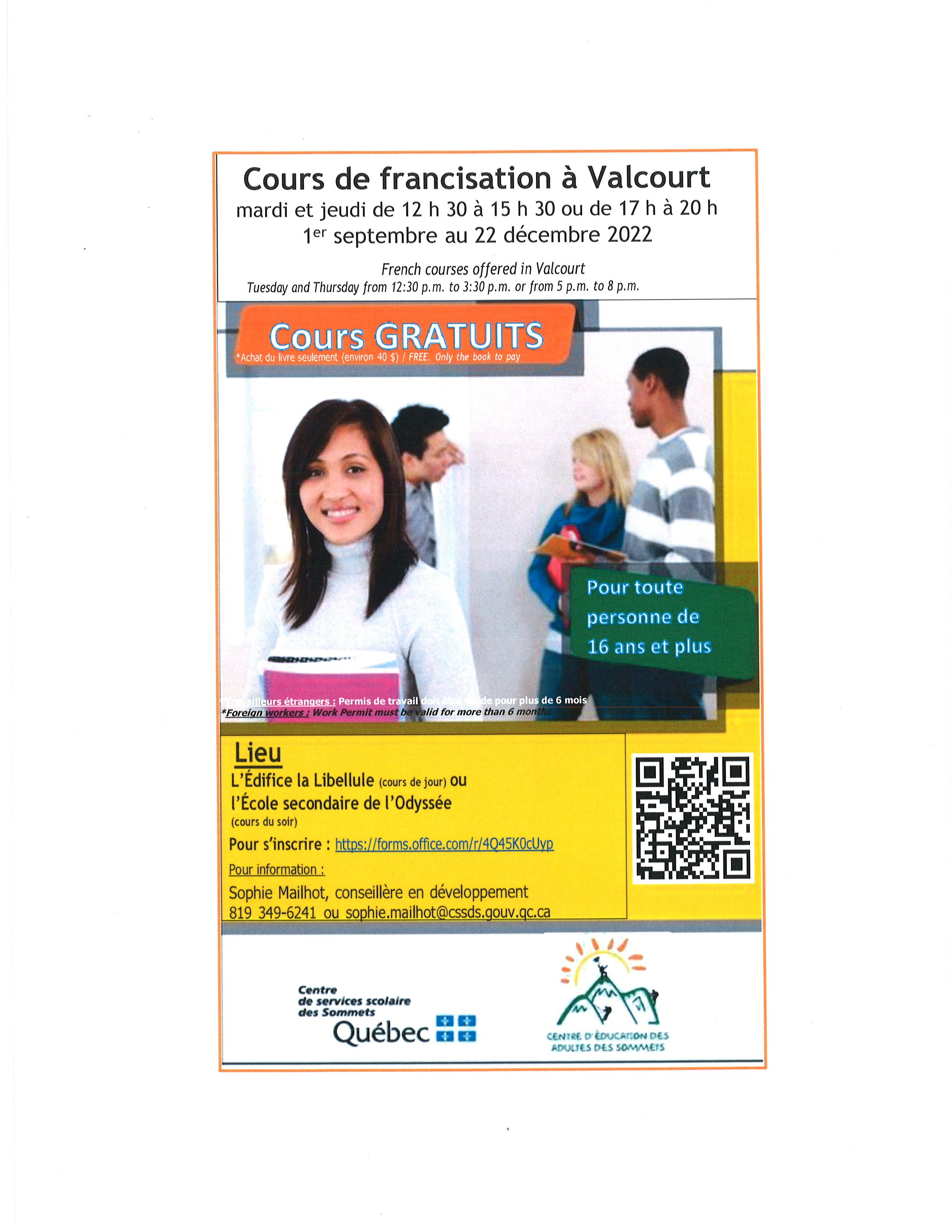 2022-07-05 Cours de francisation à Valcourt a l automne 2022 ...