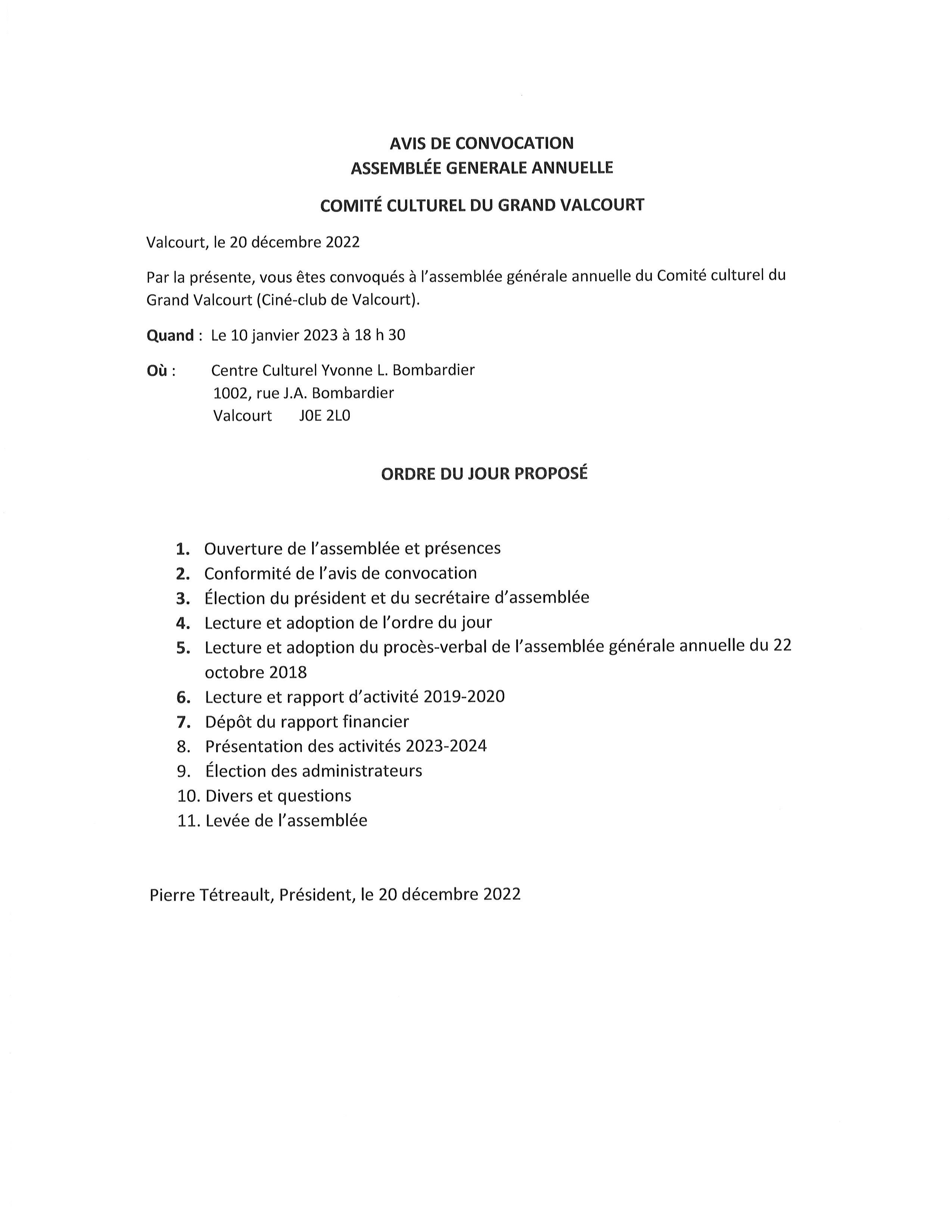 2022-12-21 Avis convocation Assemblée générale annuelle Comité culturel ...